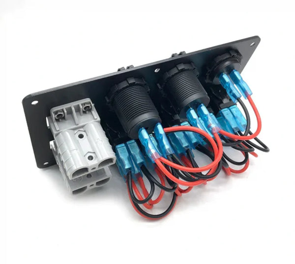 DUAL 50A ANDERSON PLUG PANEL + 5 X ROCKER SWITCH, CIGGIE SOCKET, DUAL ...